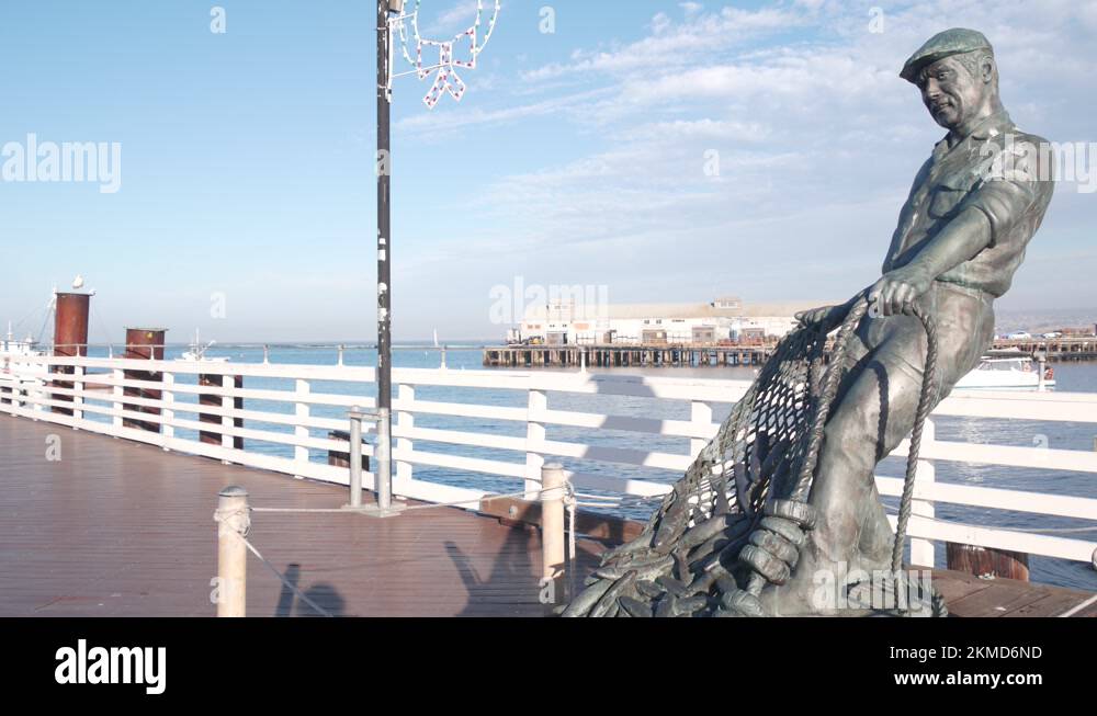 Old Fisherman Wharf, Cannery Row, statue by Jesse Corsaut. Monterey ...