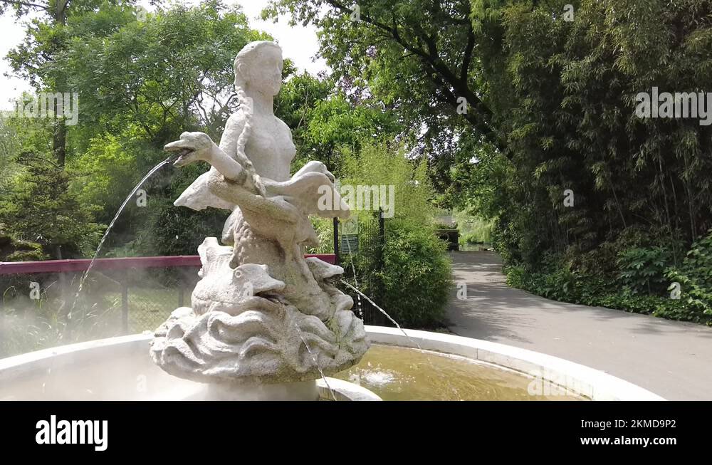 Statuette of a mermaid in a fountain with fog. Figurine of a mermaid ...