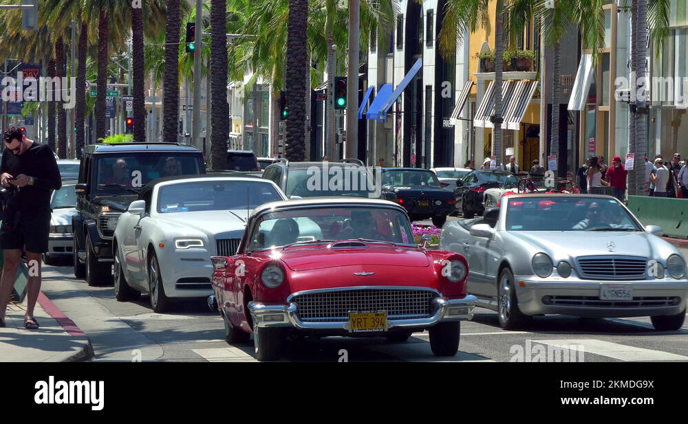Rolls-Royce luxury car driving on Rodeo Drive in Beverly Hills, Los ...