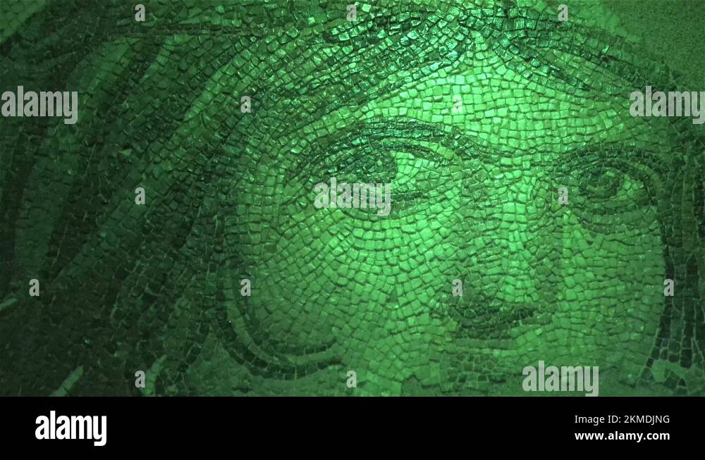 Famous Gypsy girl mosaic in night vision mode zoom in Stock Video ...