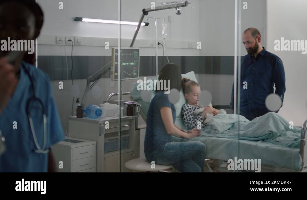 Hospitalized sick child patient falling asleep recovering after illness ...