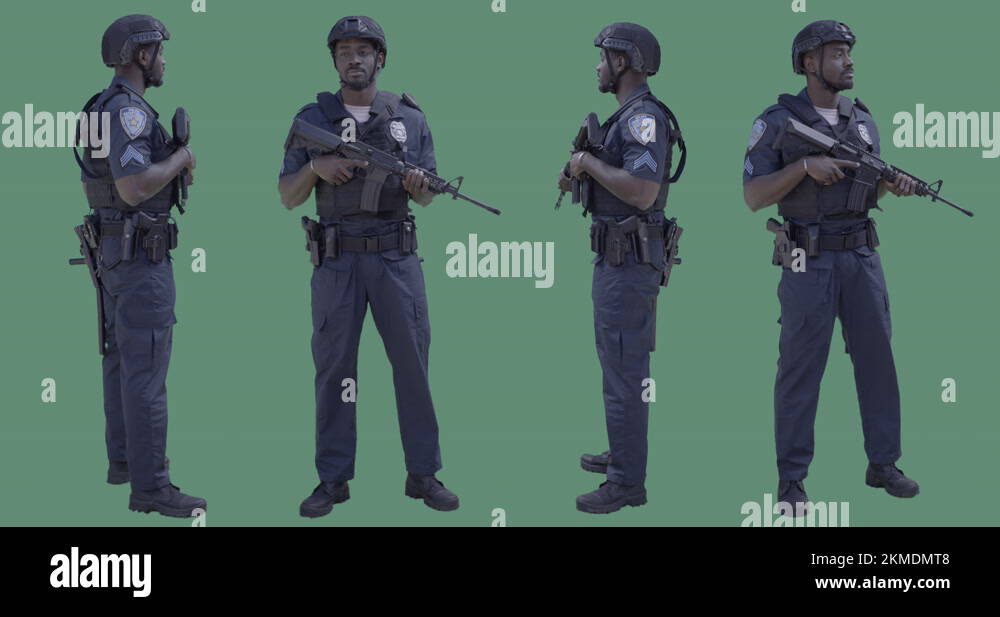 CHROMA KEY Black African American police officer posing against green ...
