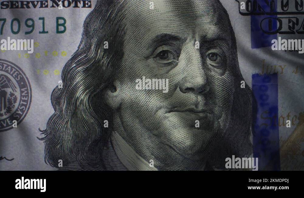 Benjamin Franklin On Hundred Dollar Bill As Waving Flag. The American ...