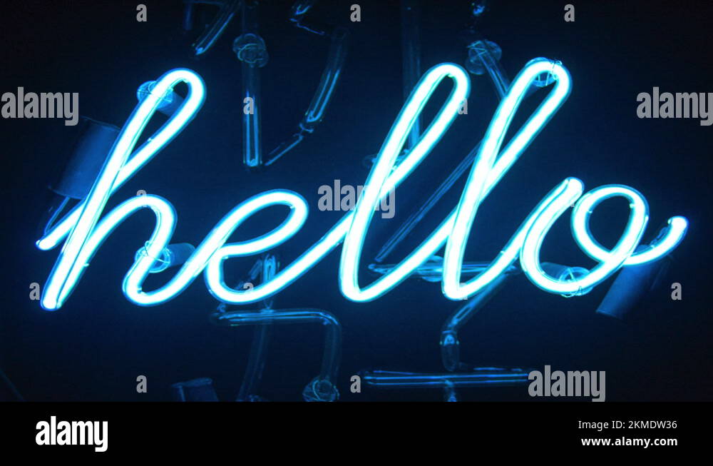 Hello text, neon light flickering loop background, banner illustration ...