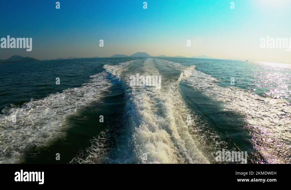 The boat is creating big waves on the sea, slow motion, 4k 30fps Stock ...