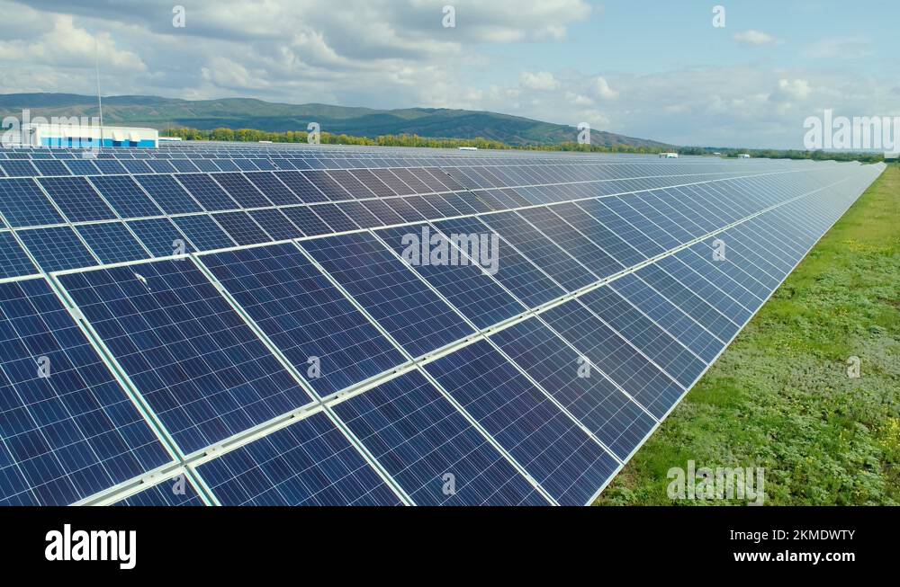 Autonomous solar station, silent work. Photolectric cell panel close-up ...