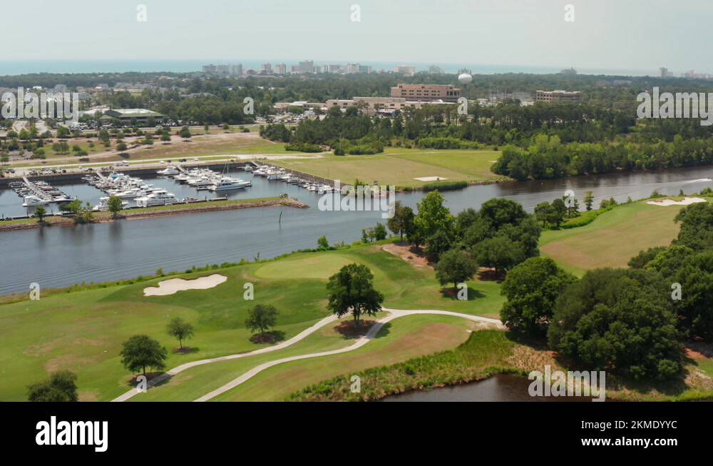Aerial of Grande Dunes golf course beside Intracoastal Waterway. Myrtle ...