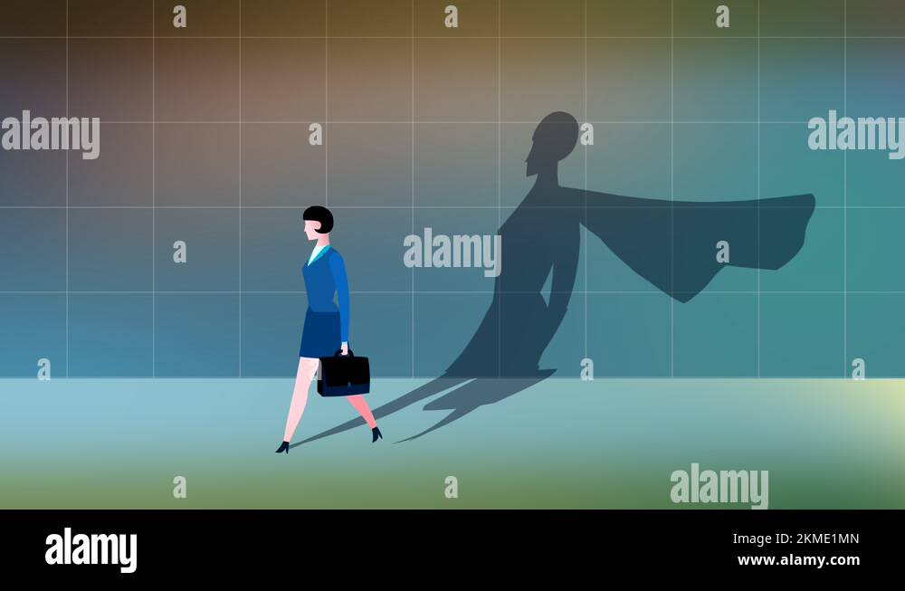 Cartoon businesswoman with super heroine shadow walking animation Stock ...