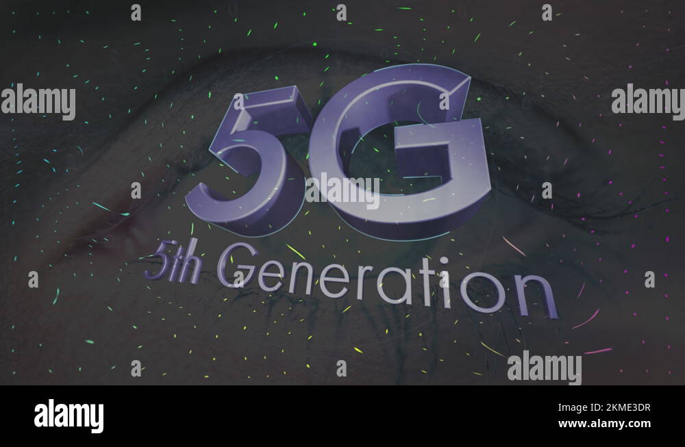 Animation of silver text 5g 5th generation, with blinking eye and data Stock Video Footage - Alamy