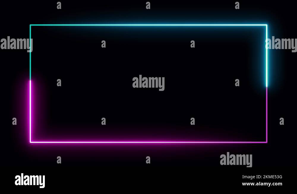 Red And Blue Retro Rotating Neon Light Rectangle Frame Against Black ...