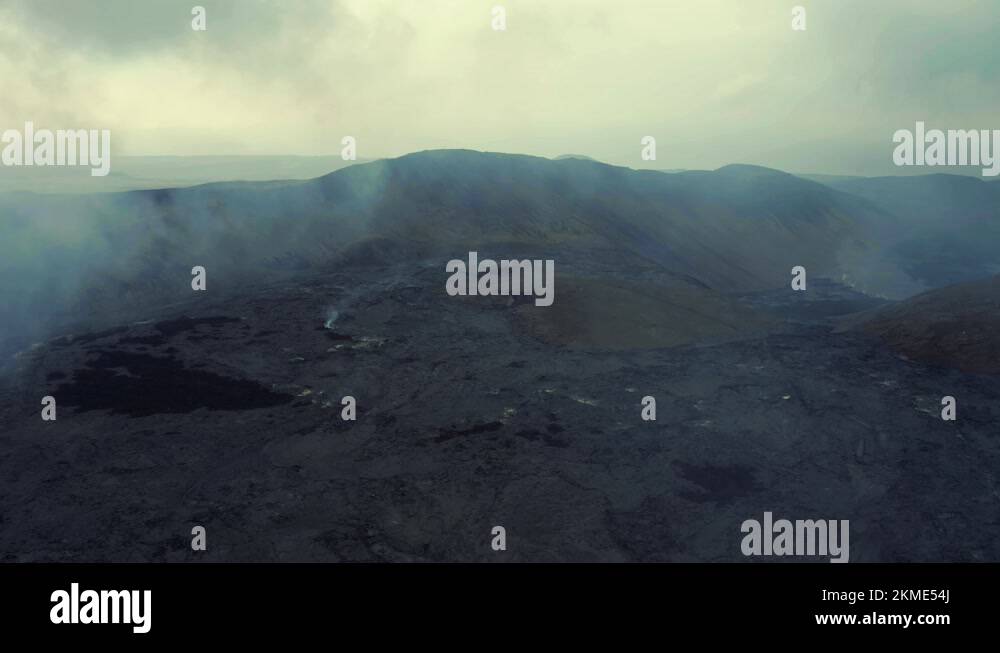Volcano Smoke Rising From The Ground. Lava Field After Volcanic ...