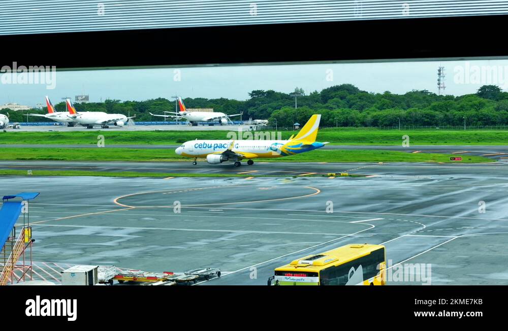 A newly arrived Cebu Pacific Air A320 aircraft approaches the parking ...