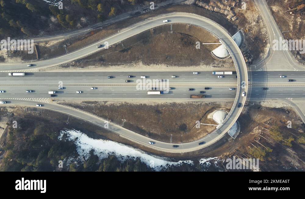 A bird's-eye view of the roundabout, the cars turn around Stock Video ...