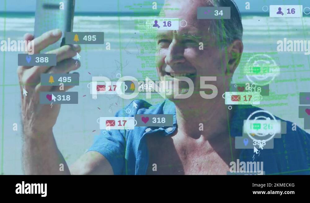 Animation of scope scanning and social media speech bubbles over man using Stock Video Footage ...