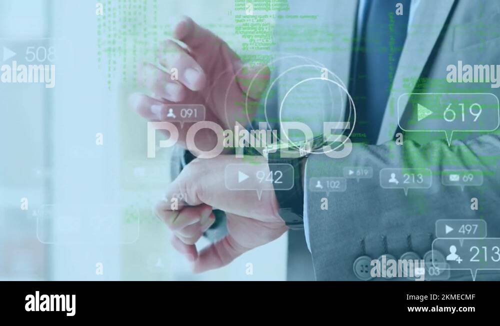 Animation of scope scanning and social media speech bubbles over businessman Stock Video Footage ...