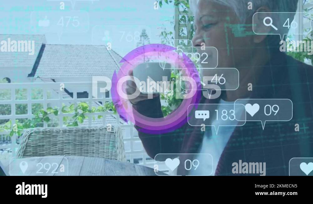 Animation of scope scanning and social media speech bubbles over woman using Stock Video Footage ...