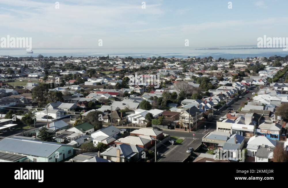 ORBITAL AERIAL Over Geelong West And Corio Bay, Victoria Australia ...