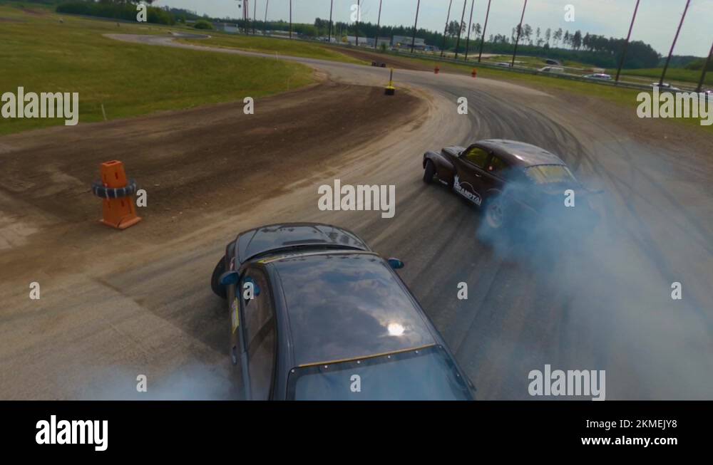 Two cars drifting at Lidköping Motorstadion Stock Video Footage - Alamy