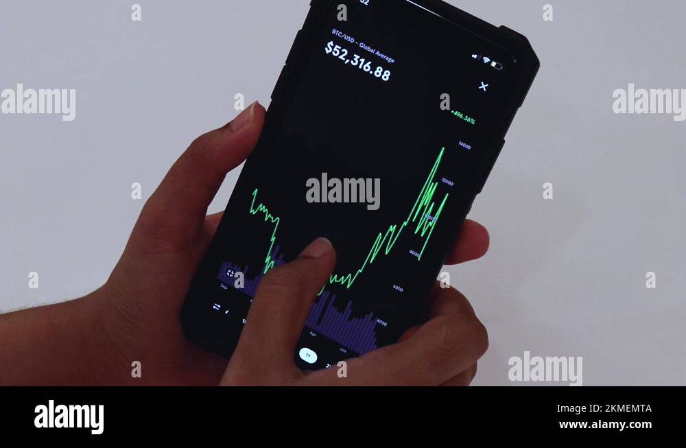 Women looking through BTC 1 Year chart on Black smartphone Stock Video ...