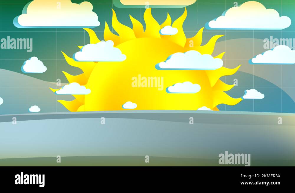 Cartoon sun and moving clouds and on simple landscape background animation Stock Video Footage ...