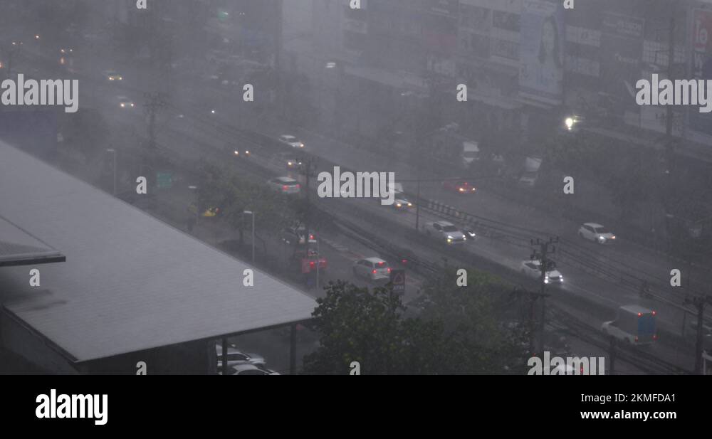 Road traffic on flooded road in heavy rain Stock Videos & Footage - HD ...