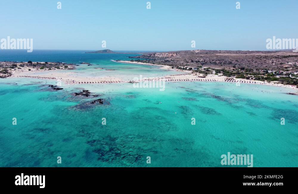 Coral reefs, ocean rocks and white beaches of Elafonissi, Crete, drone ...