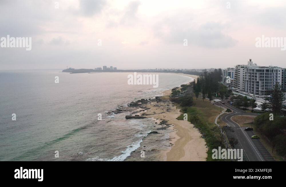 Narrow Sandy Coastline Of Mooloolaba Beach At Sunshine Coast Region In ...