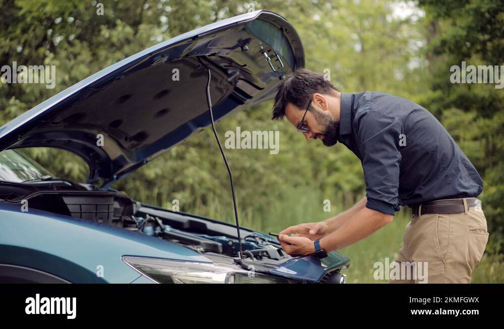 Repairing Accident Car.Sad Disappointed Man On Broken Car Stock Video ...