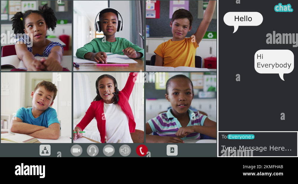 Animation of video call screens of six happy diverse children having ...