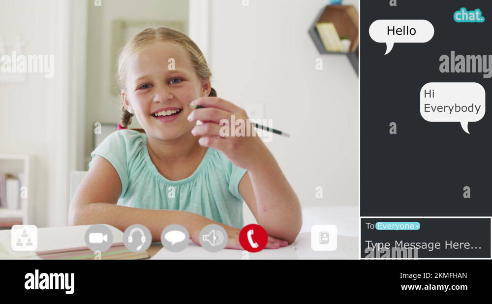 Animation of video call interface with girl laughing in online school ...