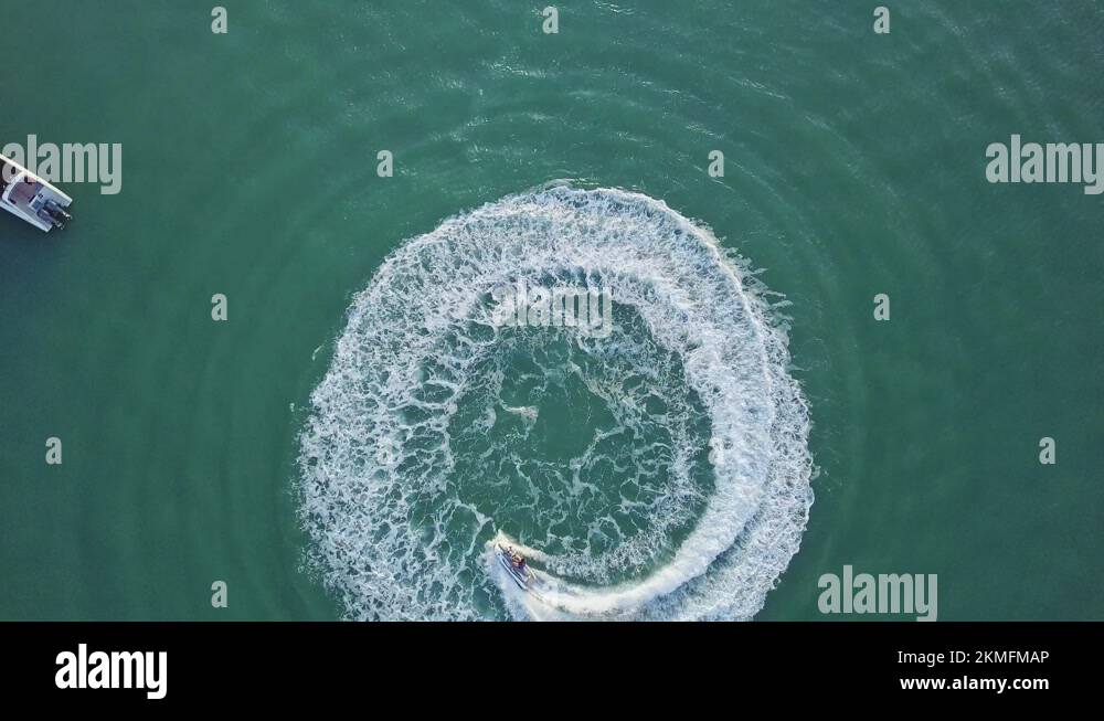 Jet Ski making a Circle Round from above Drone Scene Ocean Thailand ...