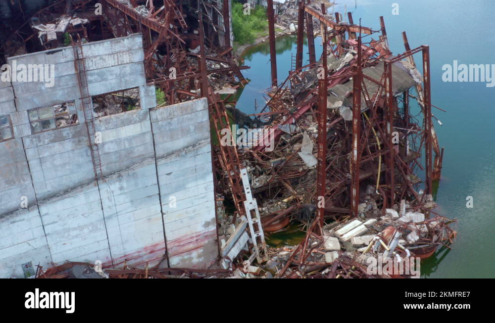 An industrial building destroyed by an earthquake or flood Stock Video ...