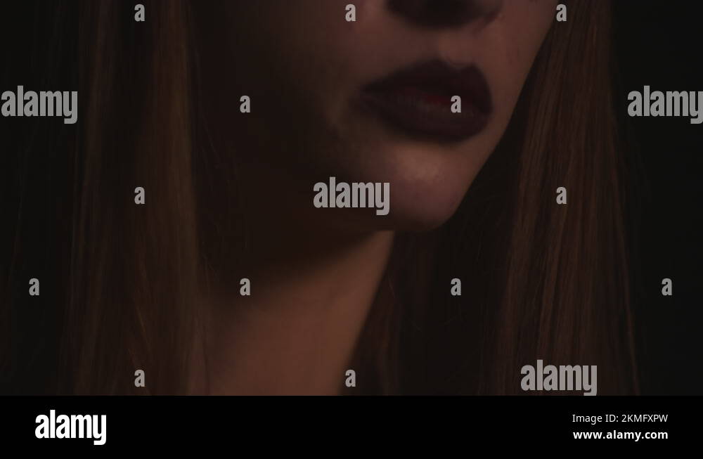 Closeup Face of Wiccan Lady Practices Speaking to Demonic Spirits, tilt ...