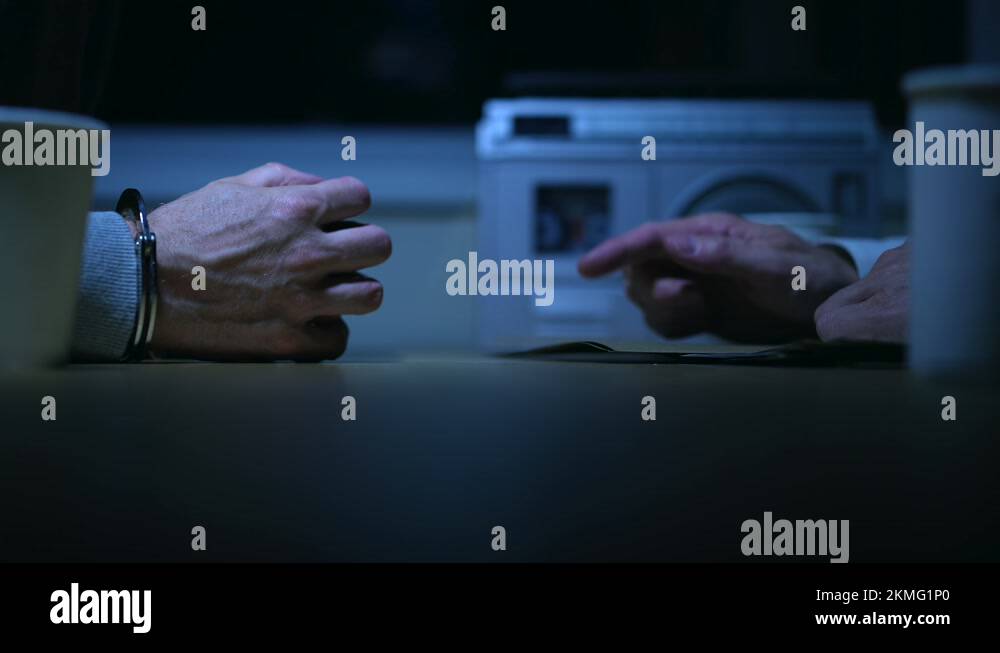 Cinematic Police Interview Interrogation With Suspect In Handcuffs ...