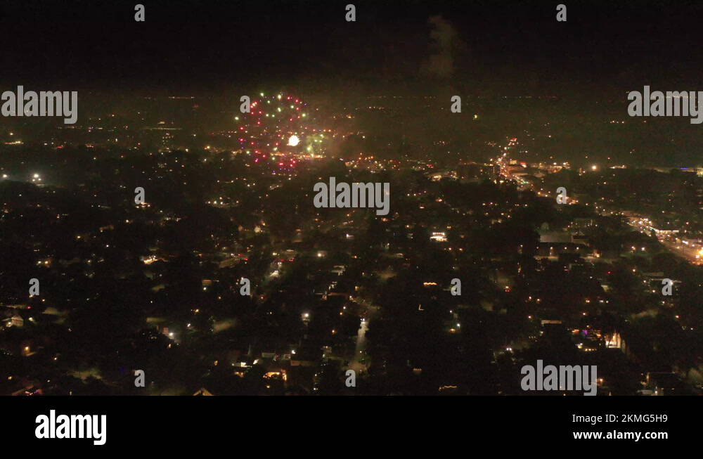 An aerial view of the 2021 Fourth of July fireworks set off by the ...