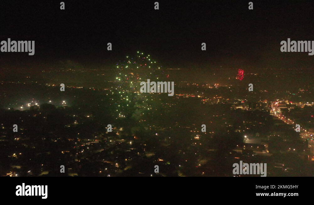 An aerial view of the 2021 Fourth of July fireworks set off by the ...