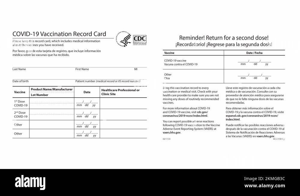 COVID-19 Vaccination record card by CDC, Example card. Vaccination form ...