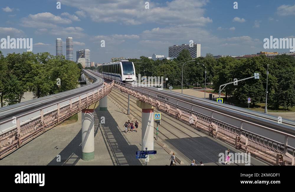 Monorail transport system. The train leaves the station Stock Video ...