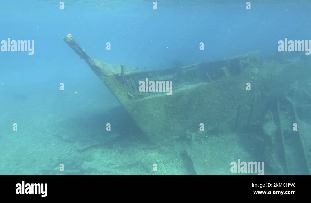 Parts of sunken ship Michelle, Dugi Otok, Croatia. Underwater diving ...