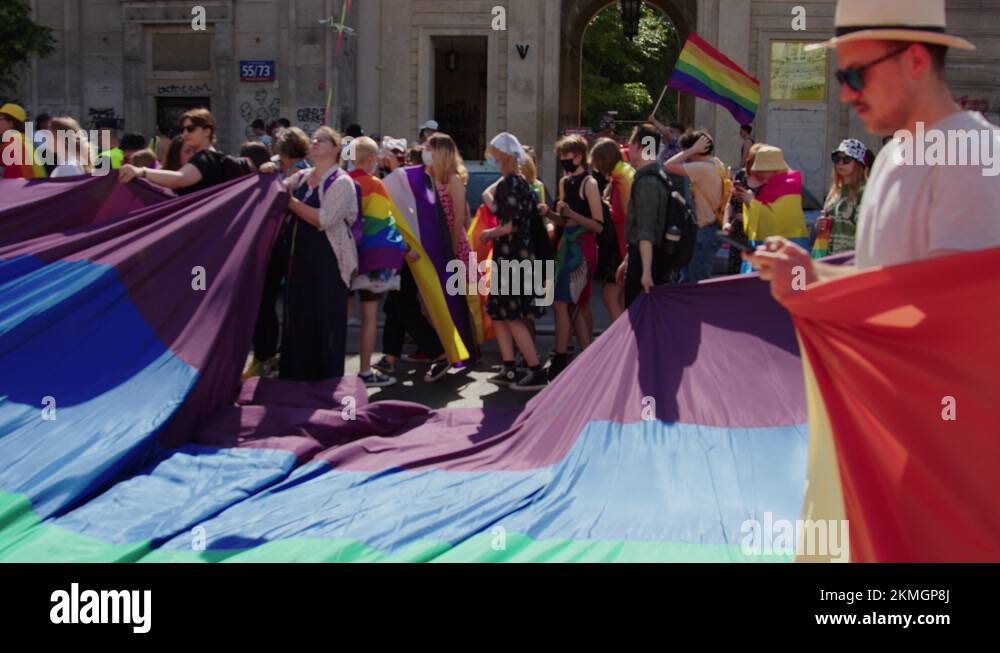 LGBTQ Pride Parade People With Flags To Show Solidarity With The LGBTQ ...