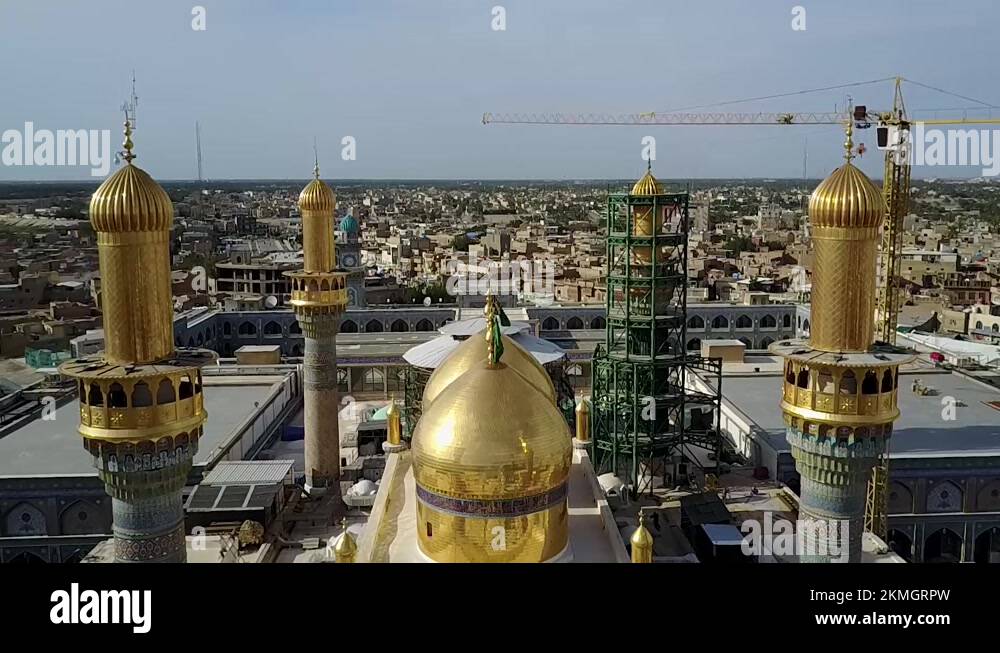 arial view of Imam Musa Al-Kadhim Mosque in Basra, Iraq Stock Video ...