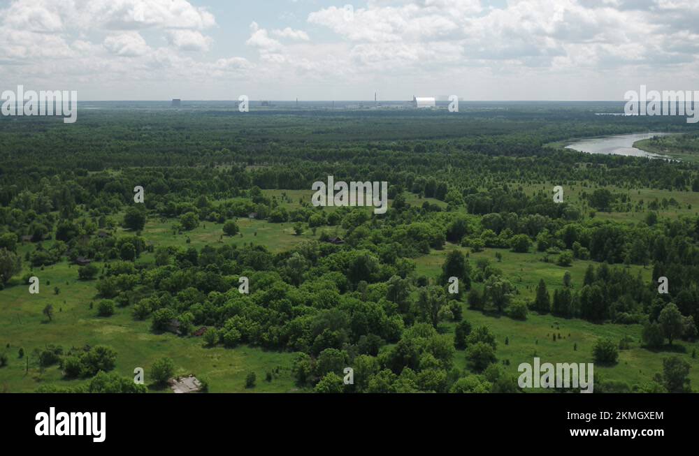 Pripyat Aerial Panorama View Chernobyl Exclusion Zone Reactor Stock