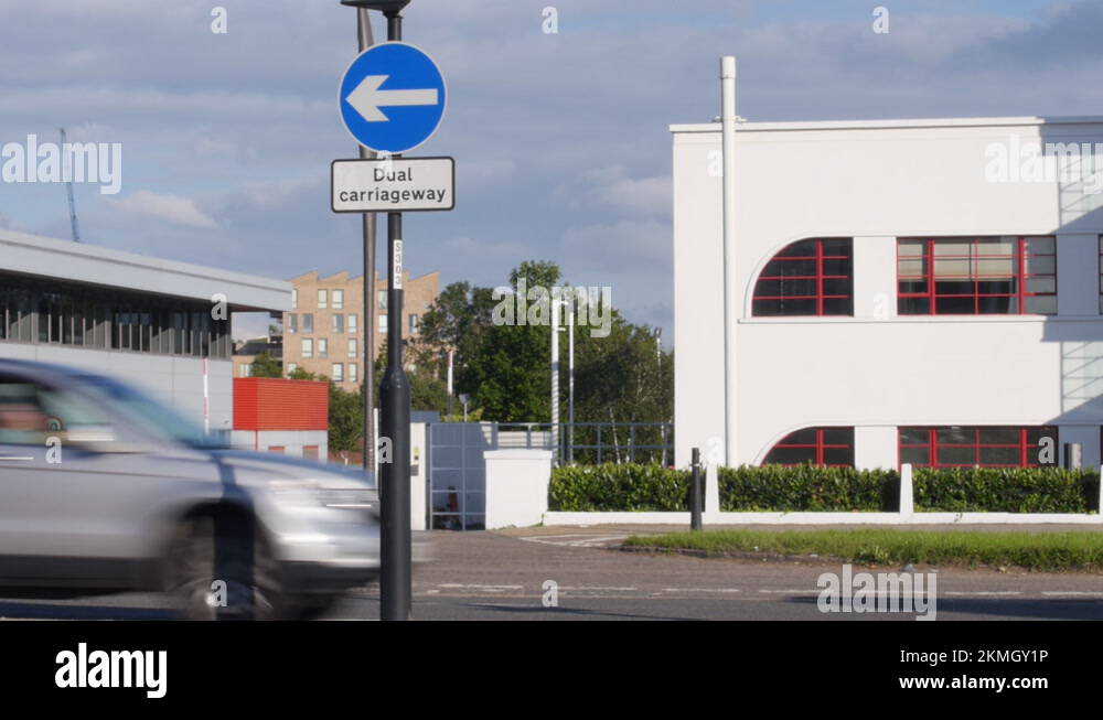 Dual Carriageway One way Road Sign Stock Video Footage - Alamy