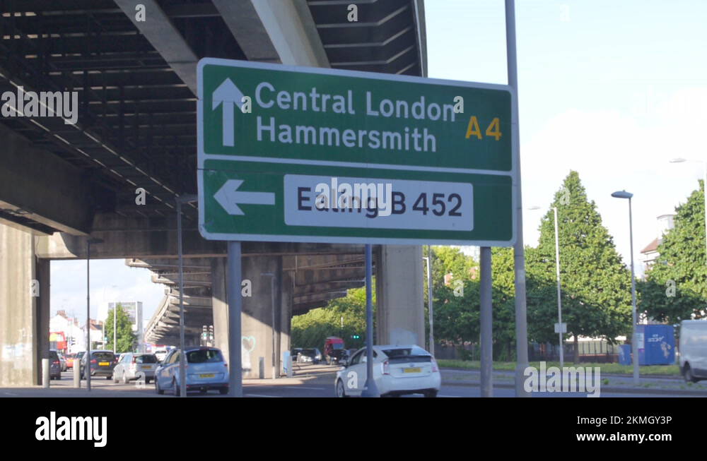 Central london, Hammersmith, Ealing Road Signs Brentford A4 Stock Video ...