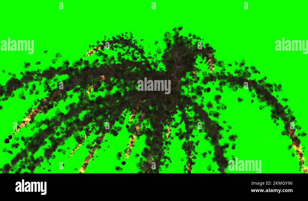 Explosion, fire, fragments, smoke on green screen. Chunk explode Stock ...