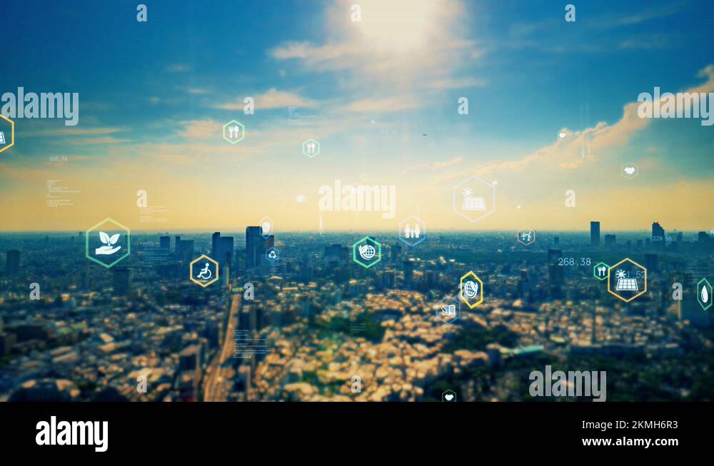 Modern city and environmental technology concept. Sustainable ...