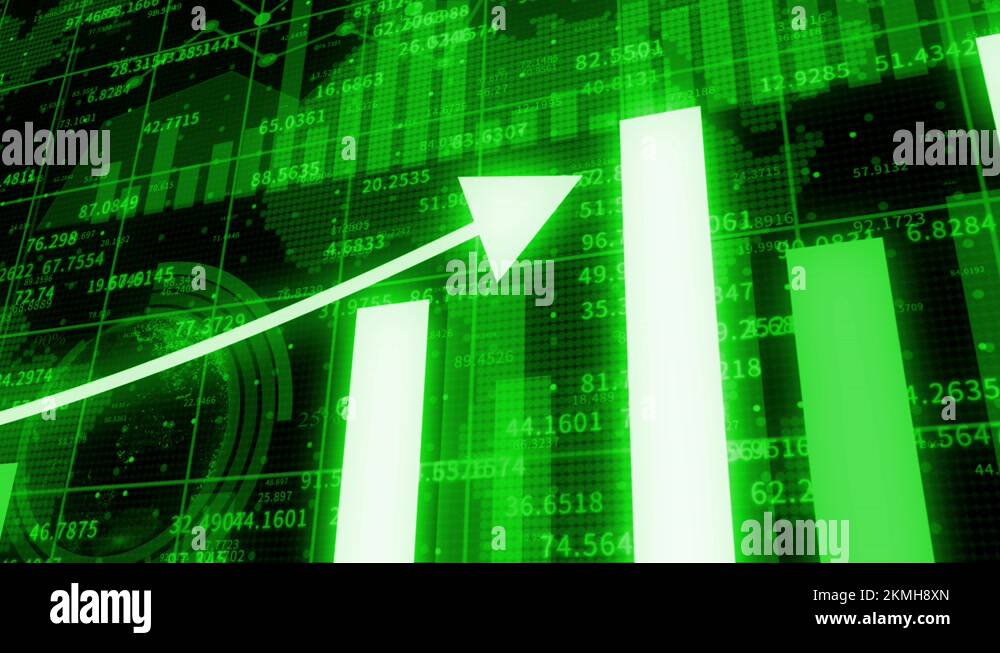4k HUD graph with rising up arrow and bar stats,digital data wall ...