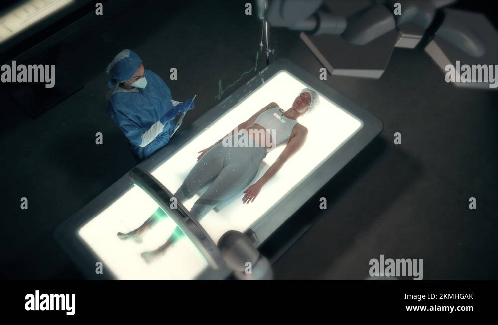 Female Doctor uses Full Body Anatomy Futuristic Medical AR Scanner ...