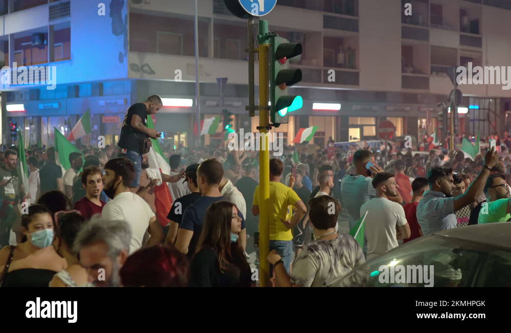 ROME, ITALY - JULY 11, 2021: Crowd of happy Italians on the streets of ...