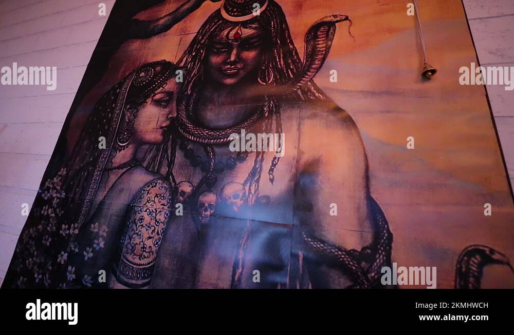Painting with the Hindu gods, Lord Shiva and his wife Parvati. Gimbal ...